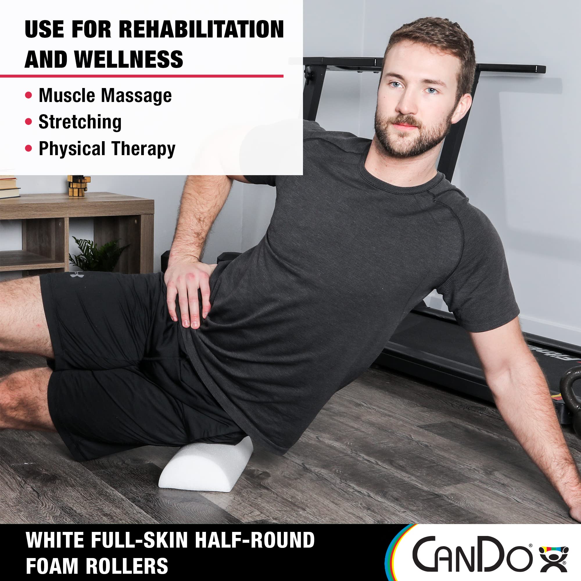 Cando-30-2341 Full-Skin PE Foam Roller For Muscle Restoration, Massage Therapy, Sport Recovery, And Physical Therapy. White, 6" x 12", Half-Round