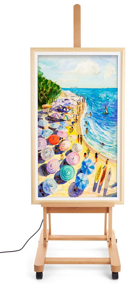 Displays2go 43" Digital LCD Screen with Wooden Stand, WiFi & Bluetooth Connectivity - Oak (DIGCOM43)