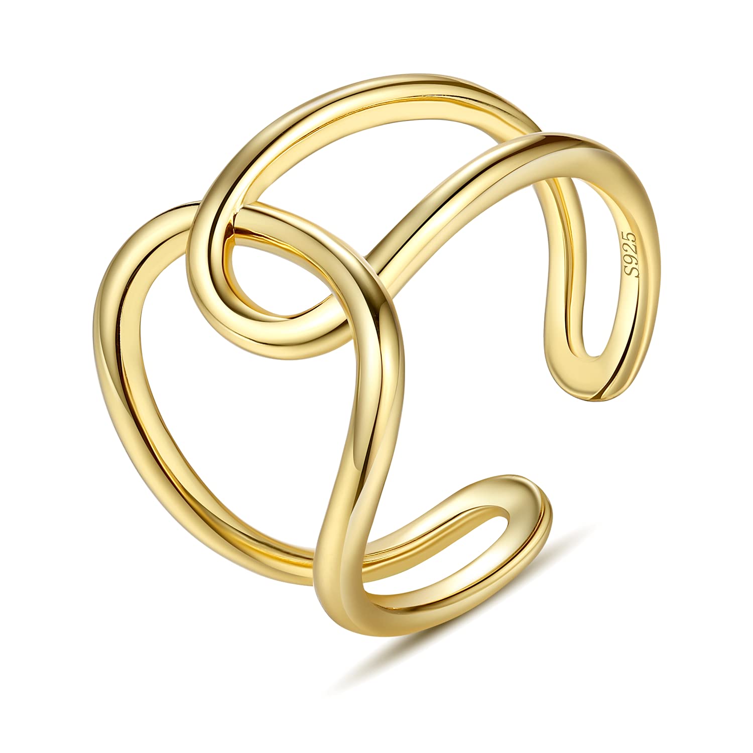 Dapai Show 925 sterling silver ladies ring 18K gold-plated adjustable ring, personalized stackable open ring, minimalist open ring, cold ring, thumb ring, hypoallergenic and adjustable, for girls and boys (gift box) (gold)