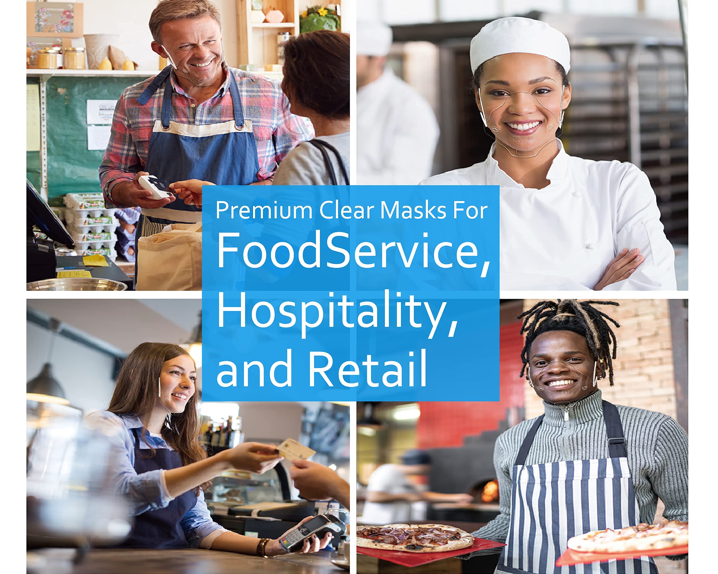 Clear Mask Pro (10 Pack), Clear Hygienic Open Mouth Shield For Restaurants, Food Handlers and Retail -Ultralight Weight Recyclable Mask. -Not For Protection.