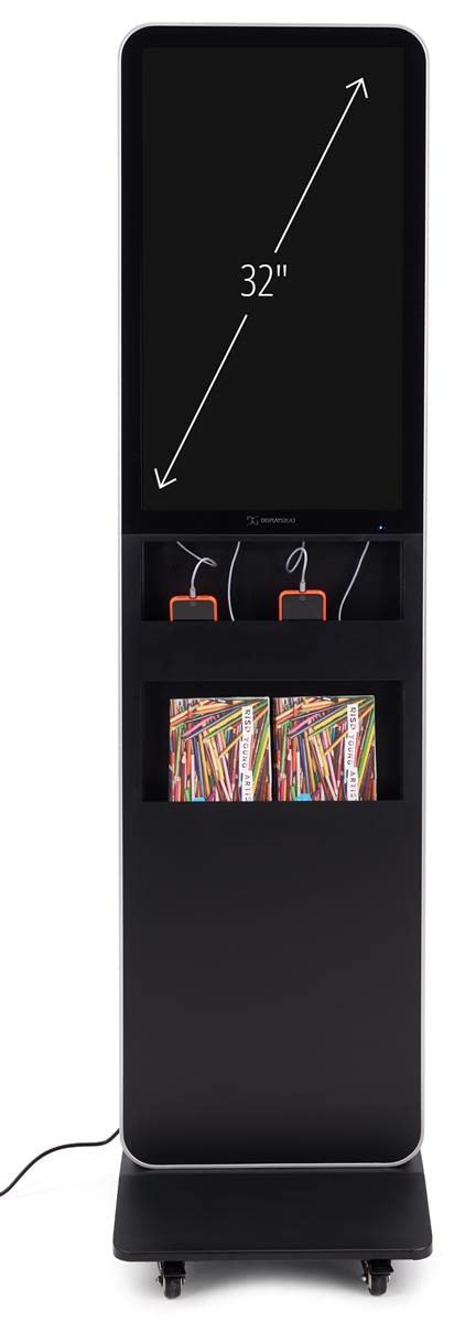Displays2go Digital Charging Kiosk, 32" Monitor, 4 Charge Cables, Android OS, DisplayIt! Software - Black (DG32FLR7S)