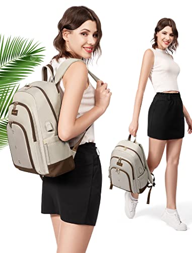 LOVEVOOK Travel Laptop Backpack Women,15.6 Inch Water Resistant Travel Backpack for Women,Work Computer Back Pack for College Business,Khaki