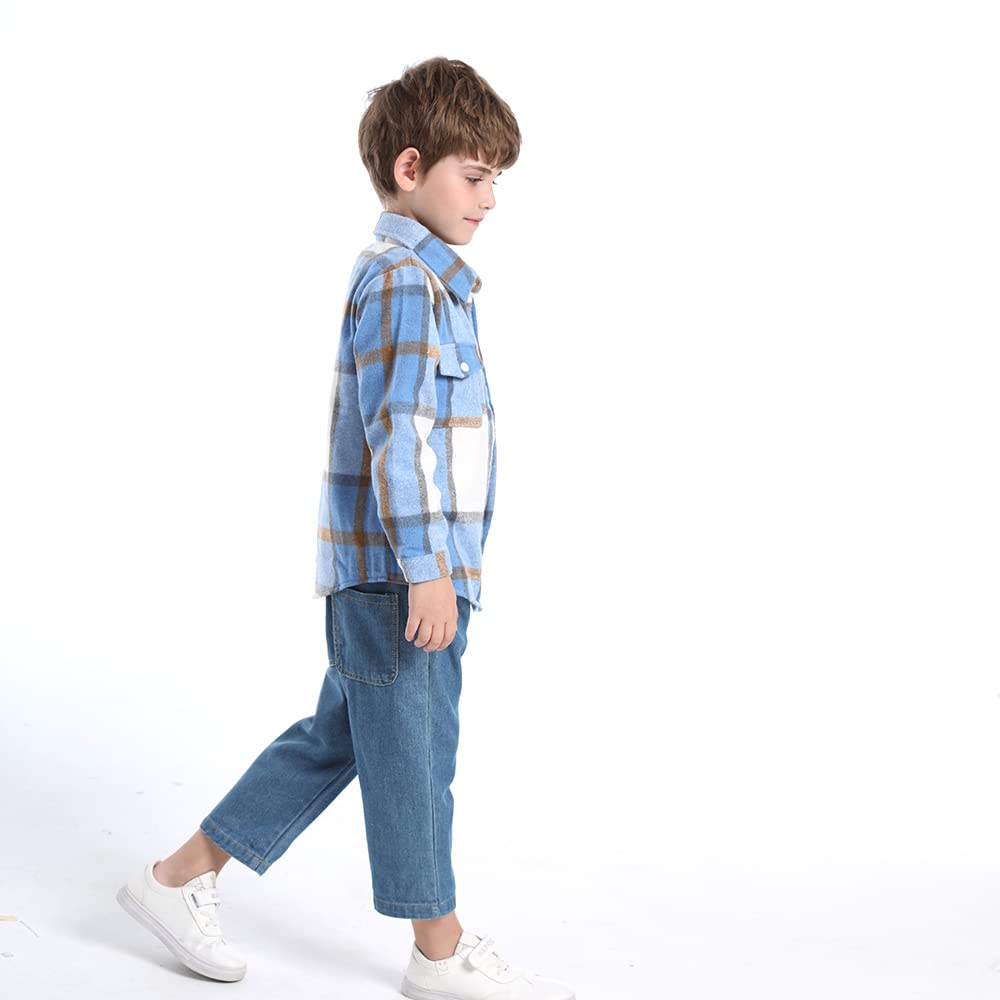 Feidoog Toddler 2 Pack Baby Boys and Girls Plaid Shirts Jacket Long Sleeve Lapel Button Down Shirt Top Outwear Clothes,Blue+Brown,3-4T