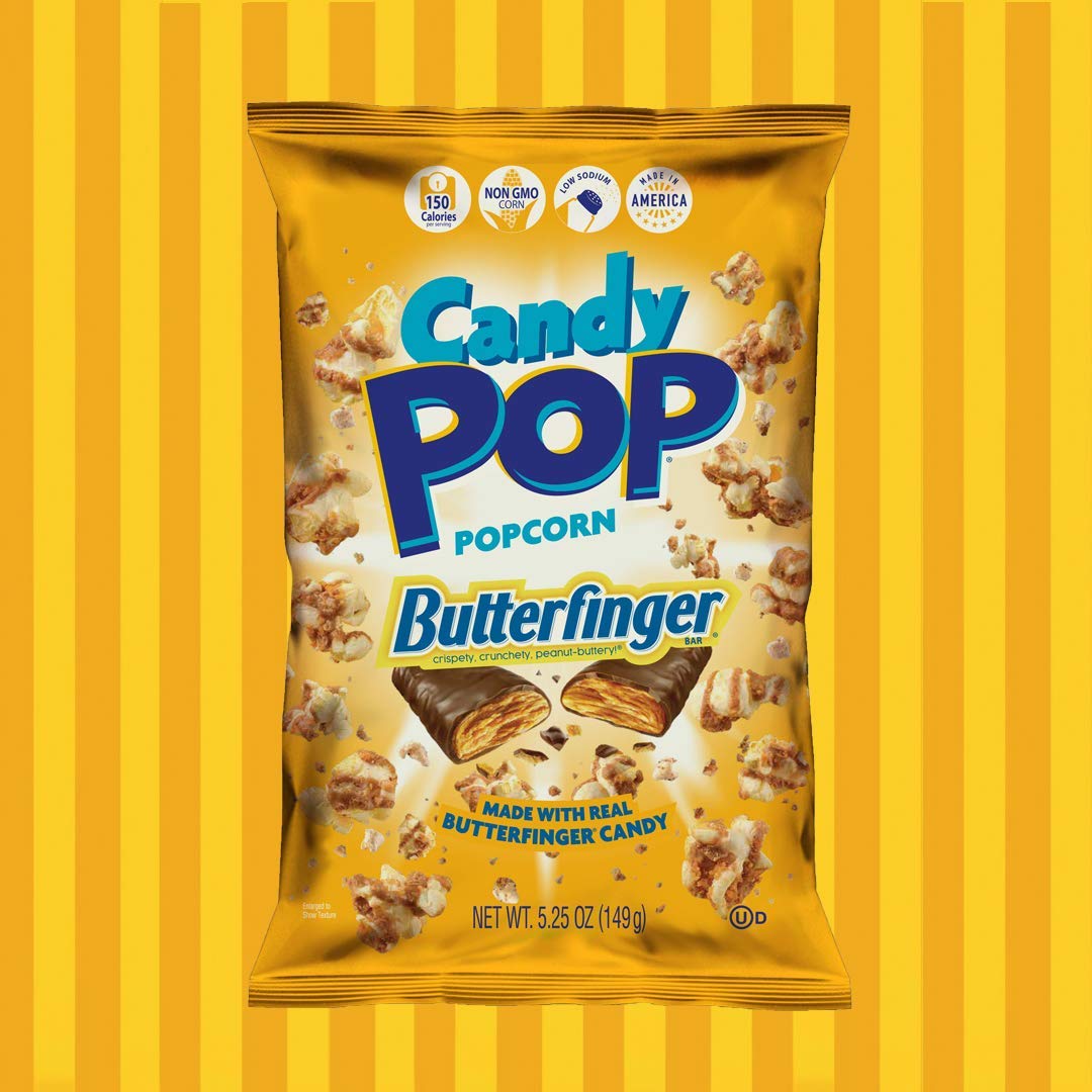 CANDY POP Butterfinger Candy Coated Popcorn (5.25oz bags) Made with Real Butterfingers Candy Pieces - Pack of 6