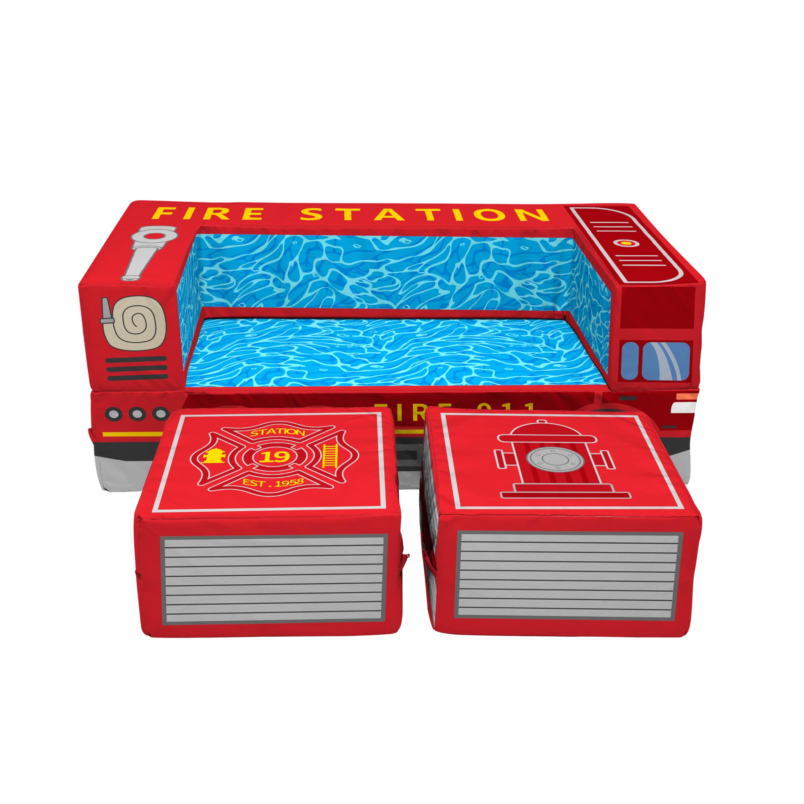 fond + found Kids Couch Sofa, Modular Toddler Couch, Convertible Kids Couch, Fire Truck-Themed Modular Sofa for Boys and Girls, Sofa Bed for Bedroom