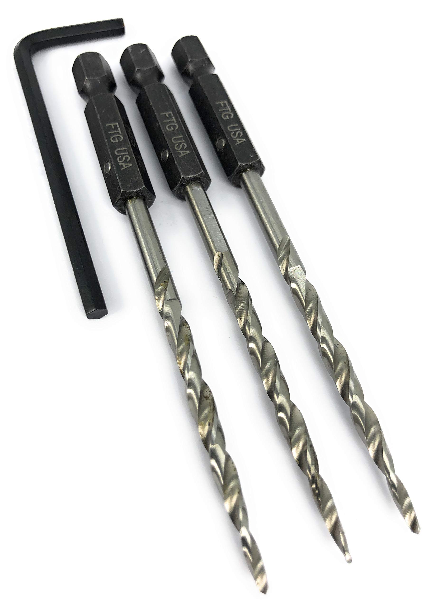 FTG USA Countersink Drill Bit Set 6 Pc #6 (9/64") Wood Countersink Drill Bit Pro Pack Countersink Set, with 3 Replacement Tapered Countersink Bit #6(9/64"), 1 Stop Collar, Hex Wrench