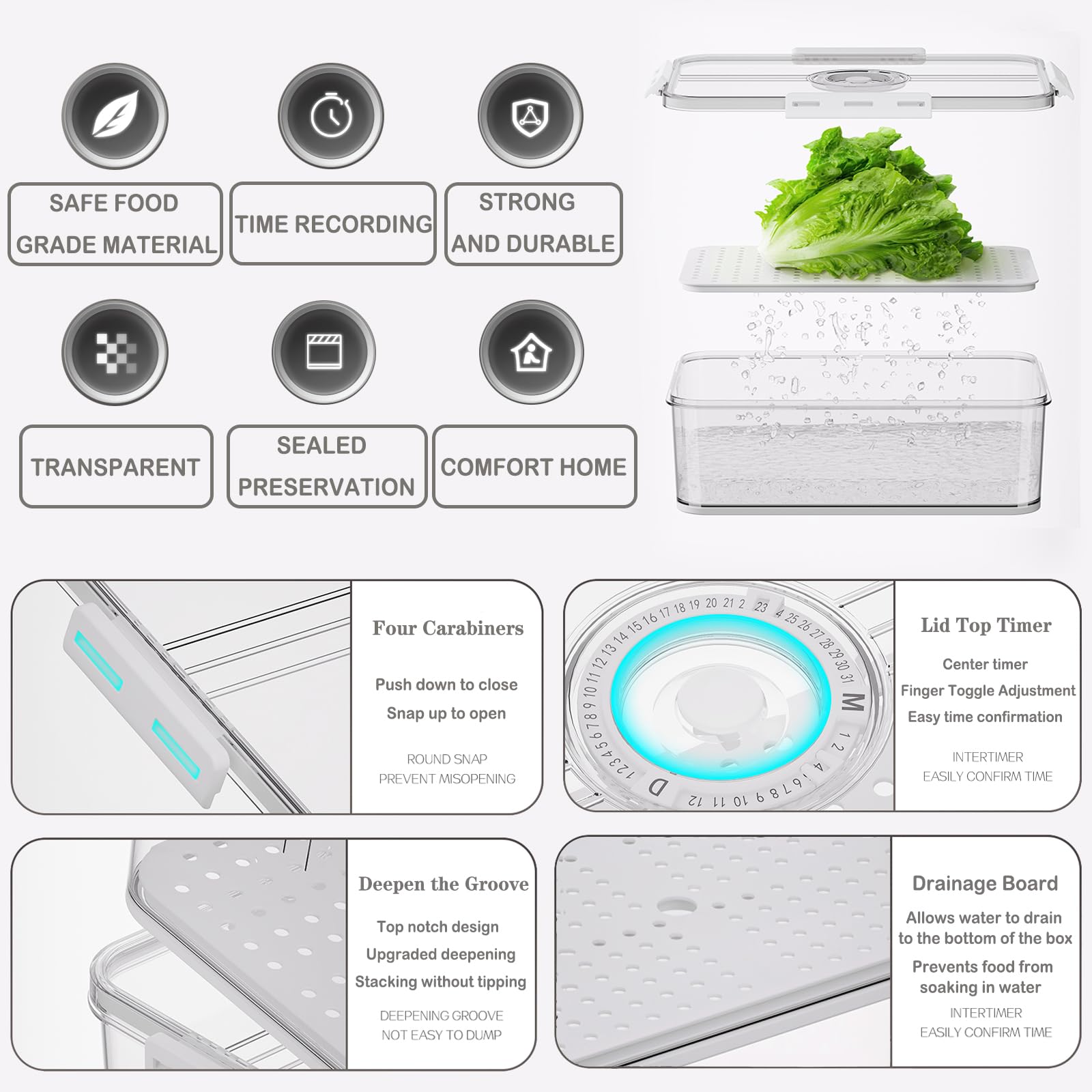 Extra Large (12.8x8.85x6.1in) Bread Box for Kitchen Counter Airtight, Bread Storage Container with Time Recording Lid for Homemade Bread, Bread Keeper for Loaf, Toast, Tall Bread Saver Holder (Grey)