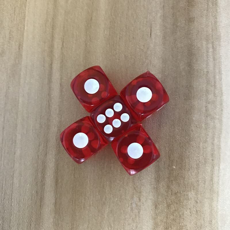 ZYM305 200Pcs/Lot 12mm Acrylic Transparent Red Dice White Point Dice Hexahedron Fillet Entertainment Bar KTV Dice Set Games Dice (Color : 12mm)