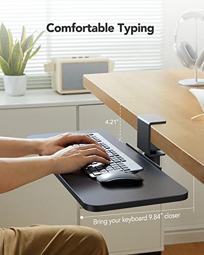 HUANUO Keyboard Tray Under Desk, 360 Rotating Keyboard Tray with Adjustable C Clamp, Ergonomic Keyboard Drawer Slide Out, No Drilling Computer Keyboard & Mouse Tray, 23.62" W x 9.84" D, Black