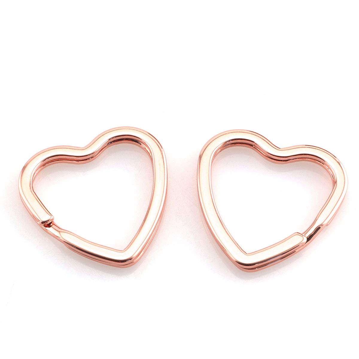 Lind Kitchen 10pcs Creative Flat Key Ring DIY Keychain Accessories Metal Key Split Ring Heart Shape(Rose Gold)