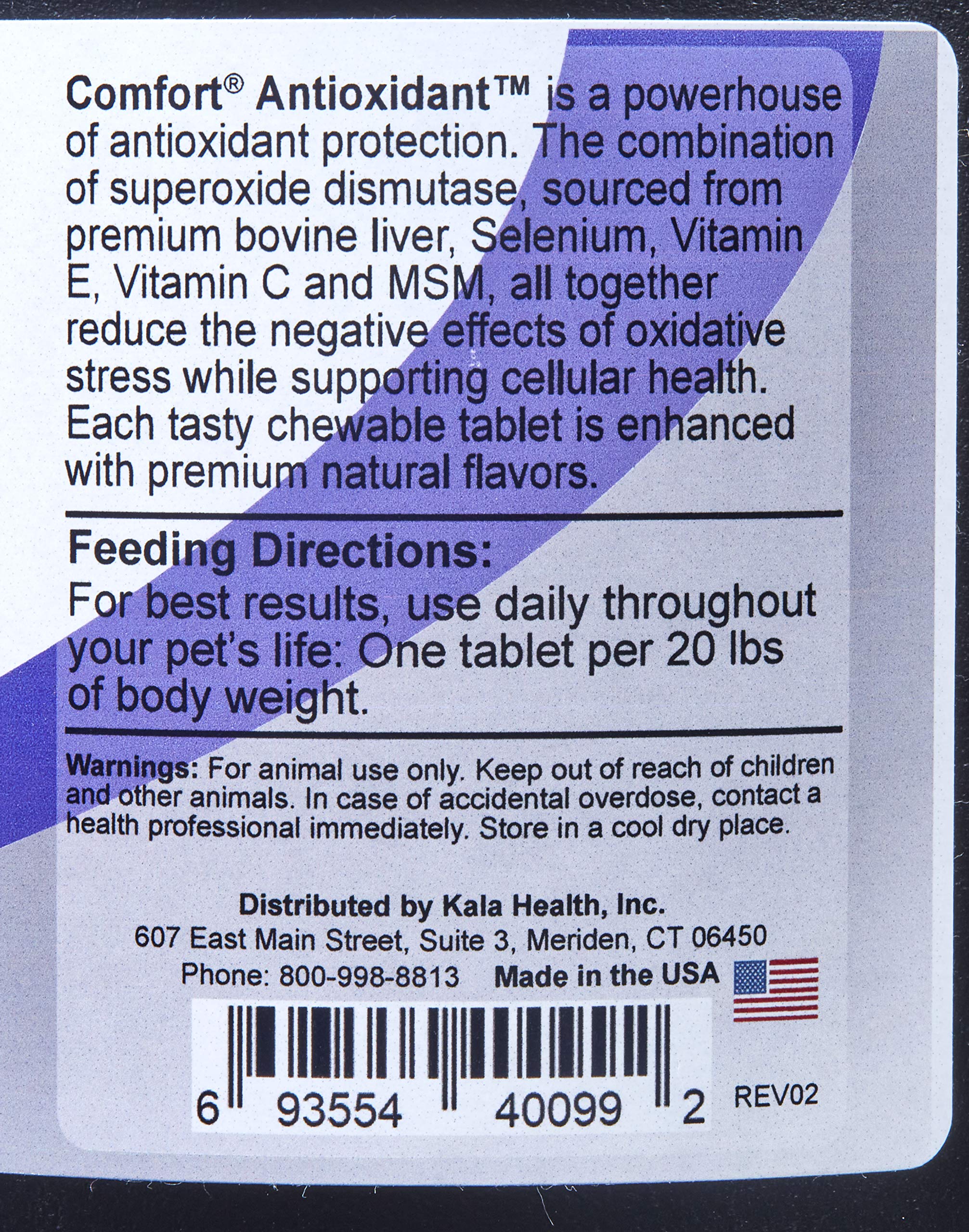 Kala Health COMFORT Antioxidant Supplement for Dogs, 1,000 Count, Immune Support and Helps Reduce Skin Allergies, Contains: MSM, Superoxide Dismutase, Selenium and Vitamin C & E, Made in The US