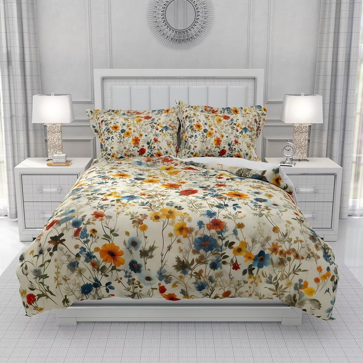 DiuuDi Vintage Floral Duvet Cover Full Size 3D Printed Colorful Flowers Duvet Cover Set Botanical 3Pcs Comforter Cover Breathable Quilt Cover with 2 Pillowcases