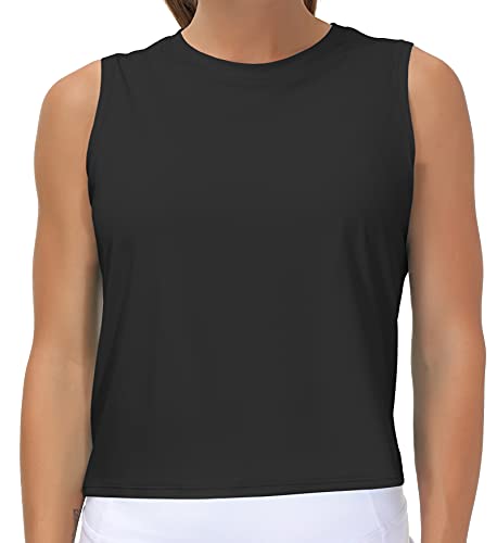 Ice Silk Workout Tops for Women Quick Dry Muscle Gym Running Shirts Sleeveless Flowy Yoga Tank Tops (Black, Small)