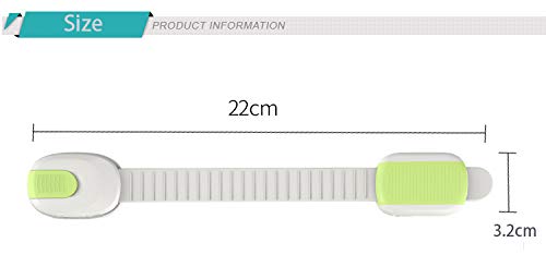 Child Safety Door Latch - Baby Proofing Adhesive Locks Latch to Cabinet Door, Drawer, Glass - Simple Install - No Drill - Adjustable Length (6 Pieces Per Pack: Grey,Blue,Green)