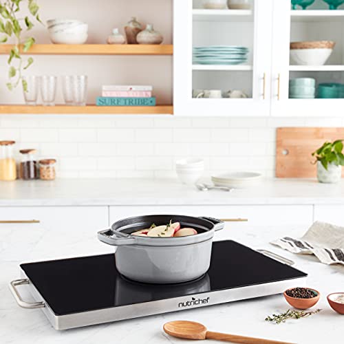 NutriChef Stainless Warming Hot Plate - Keep Food Warm w/ Portable Electric Food Tray Dish Warmer w/ Black Glass Top, For Restaurant, Parties, Buffet Serving, Table or Countertop Use - AZPKWTR45,White