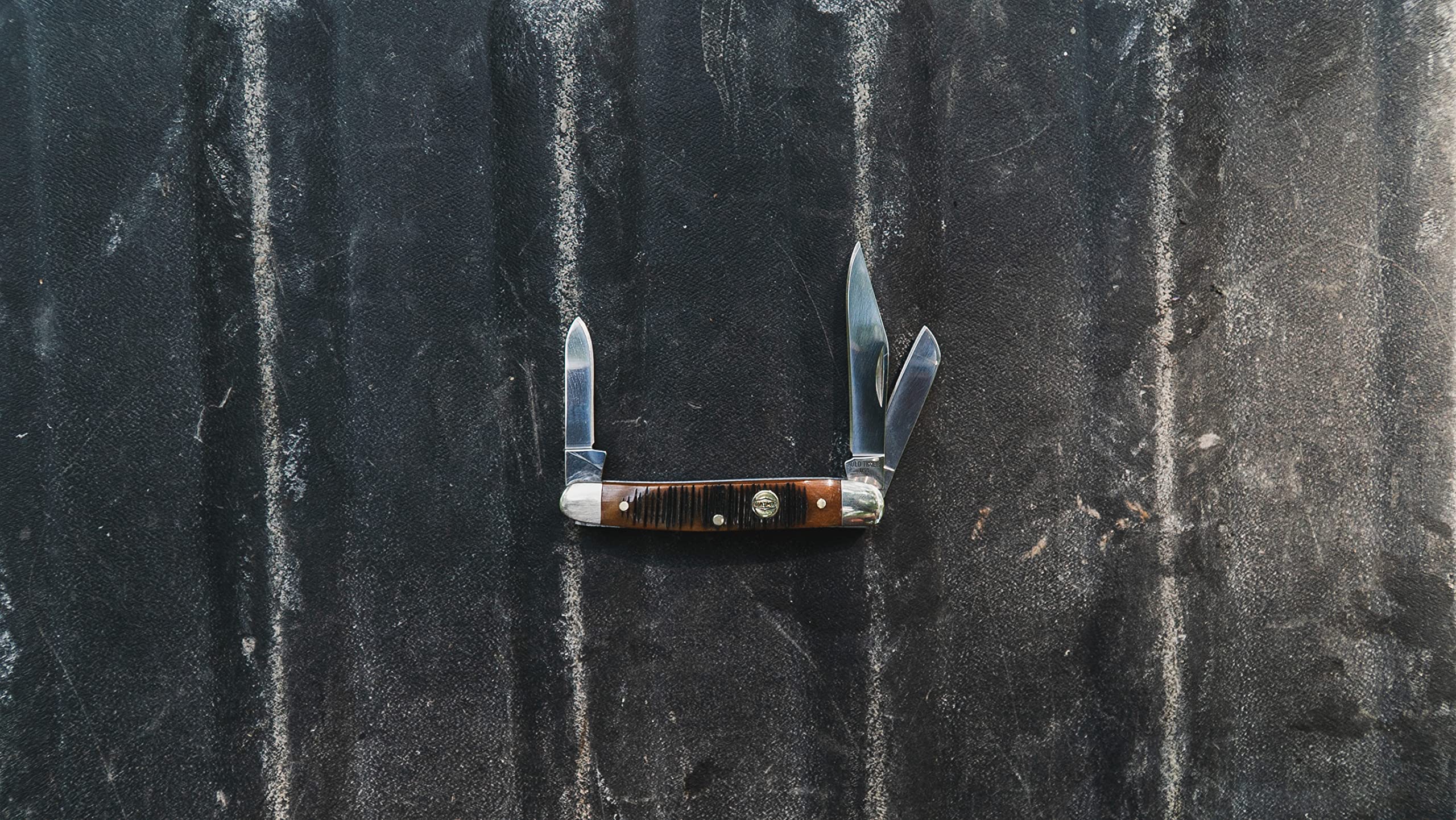 Old Timer Generational USA Series 34OTG Middleman Traditional Folding Pocket Knife with Stainless Steel Clip Point Blade, Sheepsfoot Blade, Pen Blade, Bone Handle, and Made in USA for EDC, and Outdoor