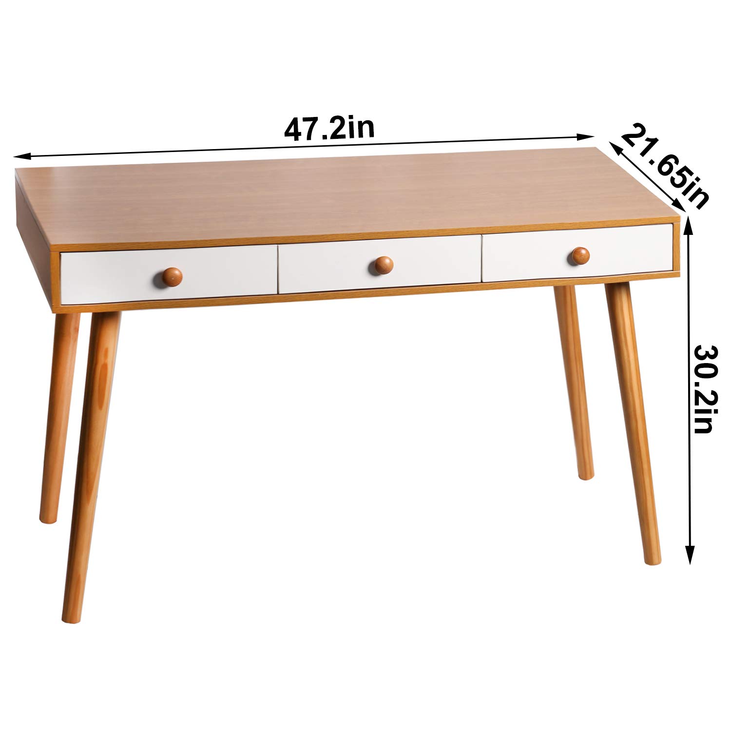 CERBIOR Writing Computer Desk, Laptop Notebook PC Workstation with 3 Drawers, Modern Simple Study Makeup Vanity Table Modern Furniture for Home Office, Burlywood
