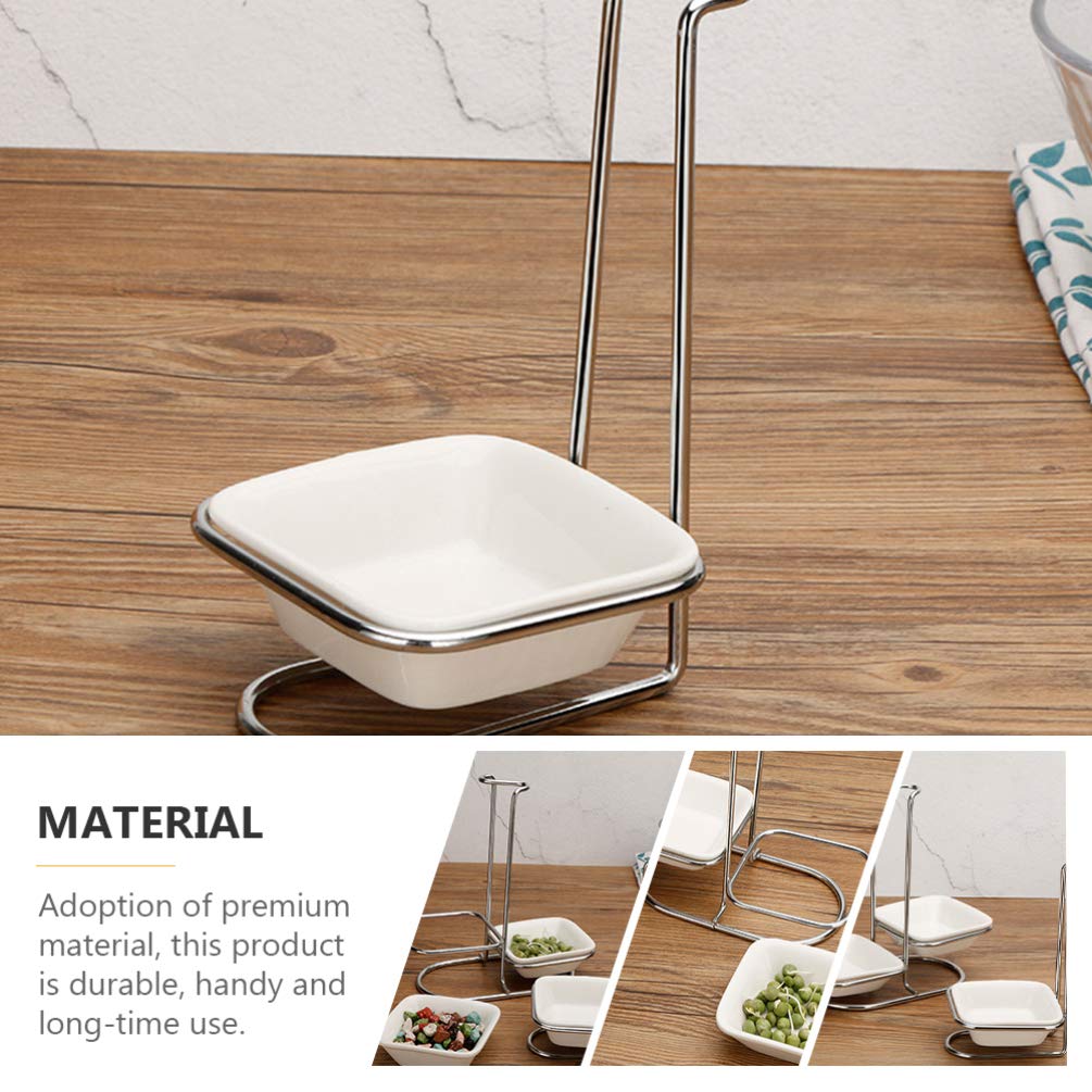 DOITOOL White Ceramic Double Ladle Spoon Rest Holder with Stainless Steel Rack Upright Utensil Holder for Stovetop Kitchen Counter Organization