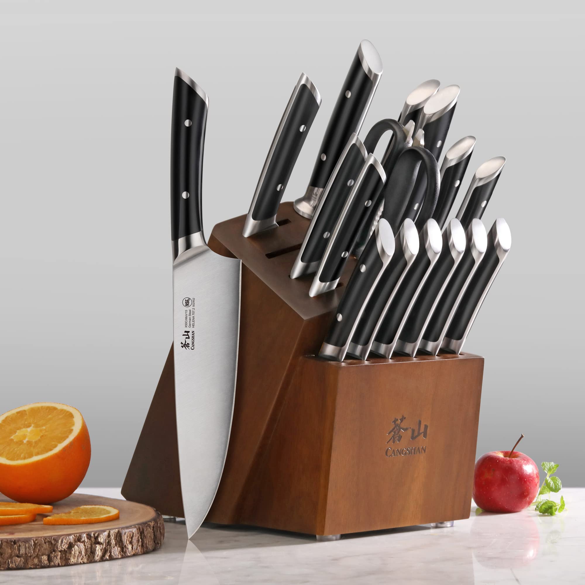 Cangshan Z Series 1024180 German Steel Forged 17-Piece Knife Block Set, Walnut