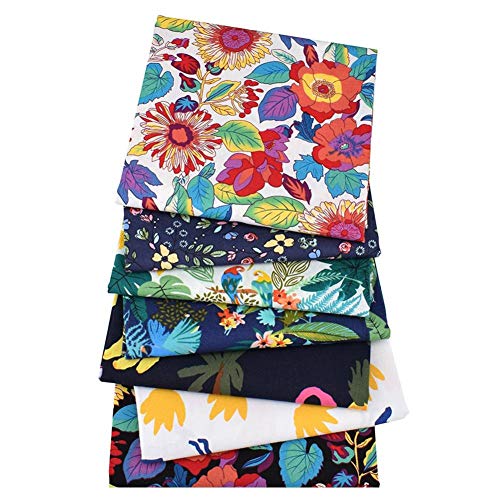 Qimicody Fat Quarters Fabric Bundles, 7 Pcs 100% Cotton 20β x 16β (50cmx40cm) Precut Quilting Fabric Squares Sheets for DIY Patchwork Sewing Quilting Crafting, No Repeat Design (Flower Pattern)