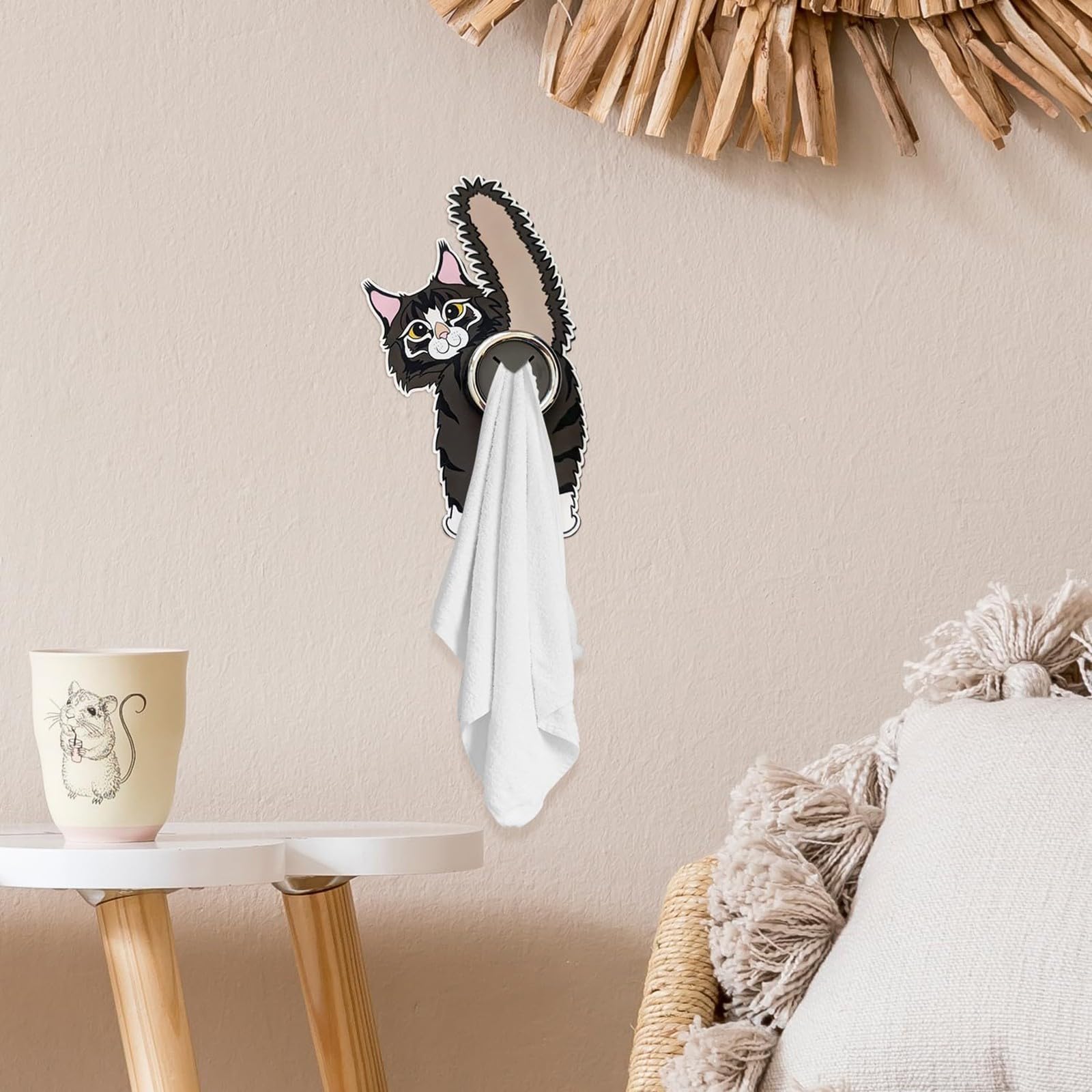 Funny Cat Butt Towel Holder Round Push Towels Cat Hooks with Adhesive Backing,Wall Mount Dishcloth Hook Hanger Dark Brown Prank Cat Hanging Decor,for Home Kitchen Bathroom Cabinet Without Drilling