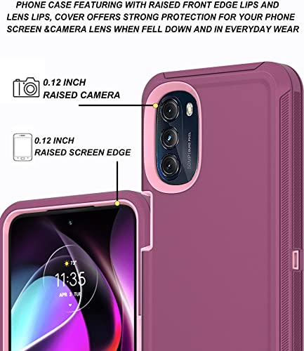 Qinmay Moto G 5G 2022 Case & 2 HD Screen Protectors, Heavy Duty 3-in-1 TPU+PC - WineRed Pink