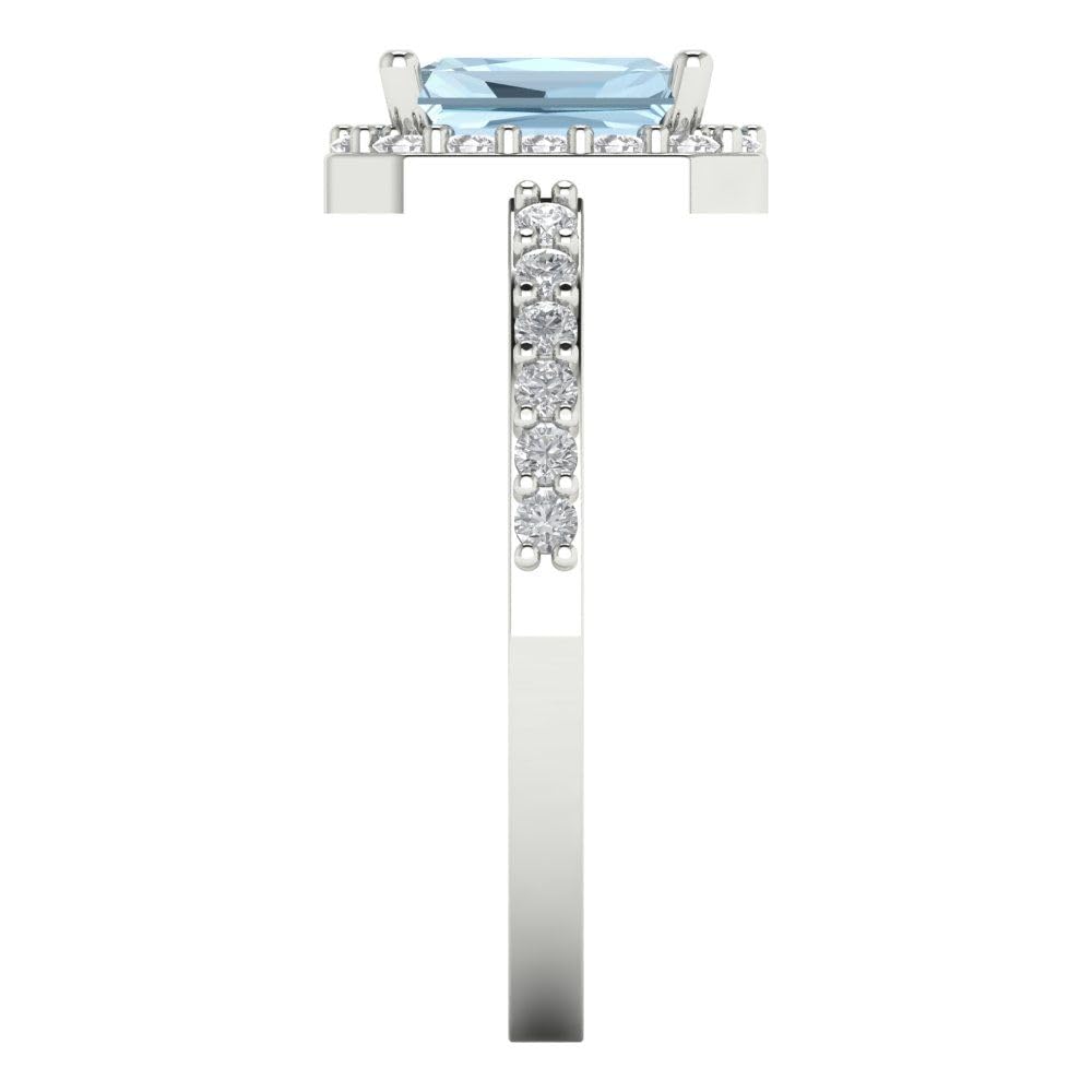 Clara Pucci 2.04ct Emerald Cut Solitaire with Accent Halo Natural Sky Blue Topaz gemstone designer Modern Statement Ring 14k White Gold