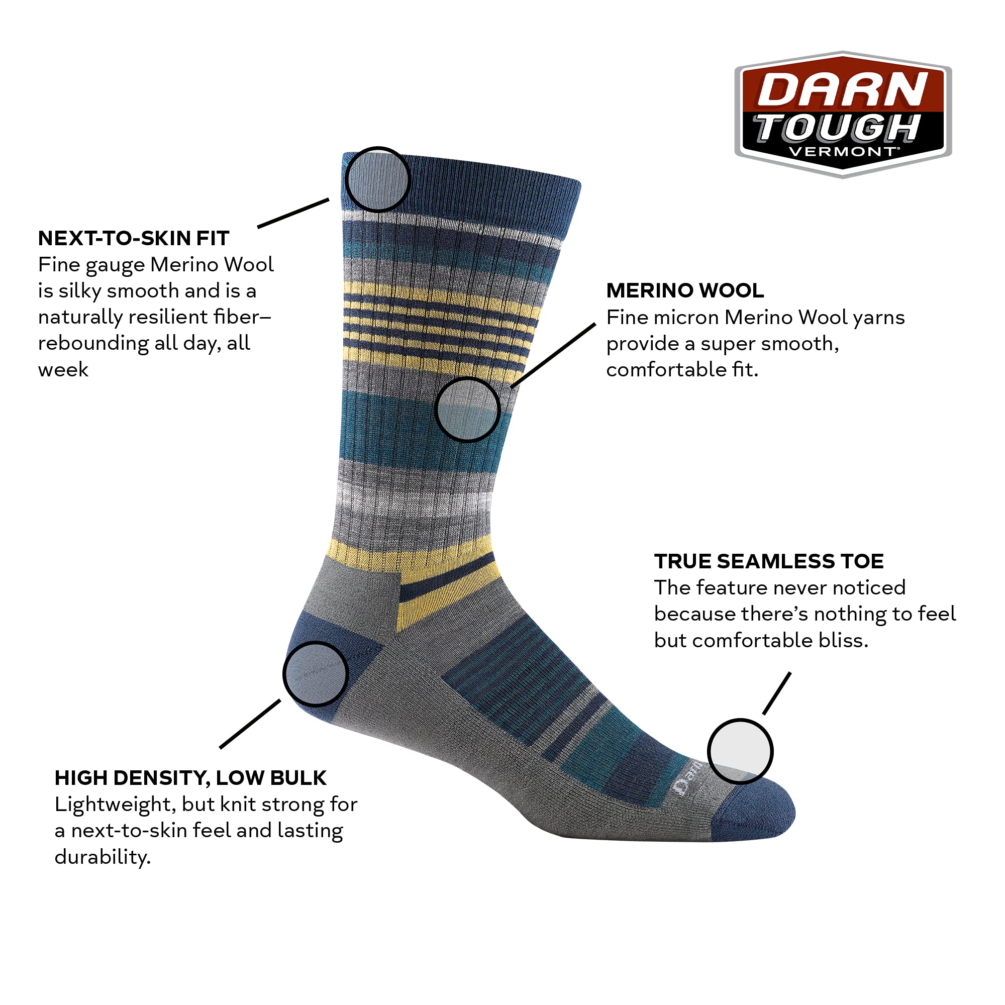 Darn Tough 1696-C-3013-06 Unstandard Stripe Crew Lightweight with Cushion Charcoal X-Large