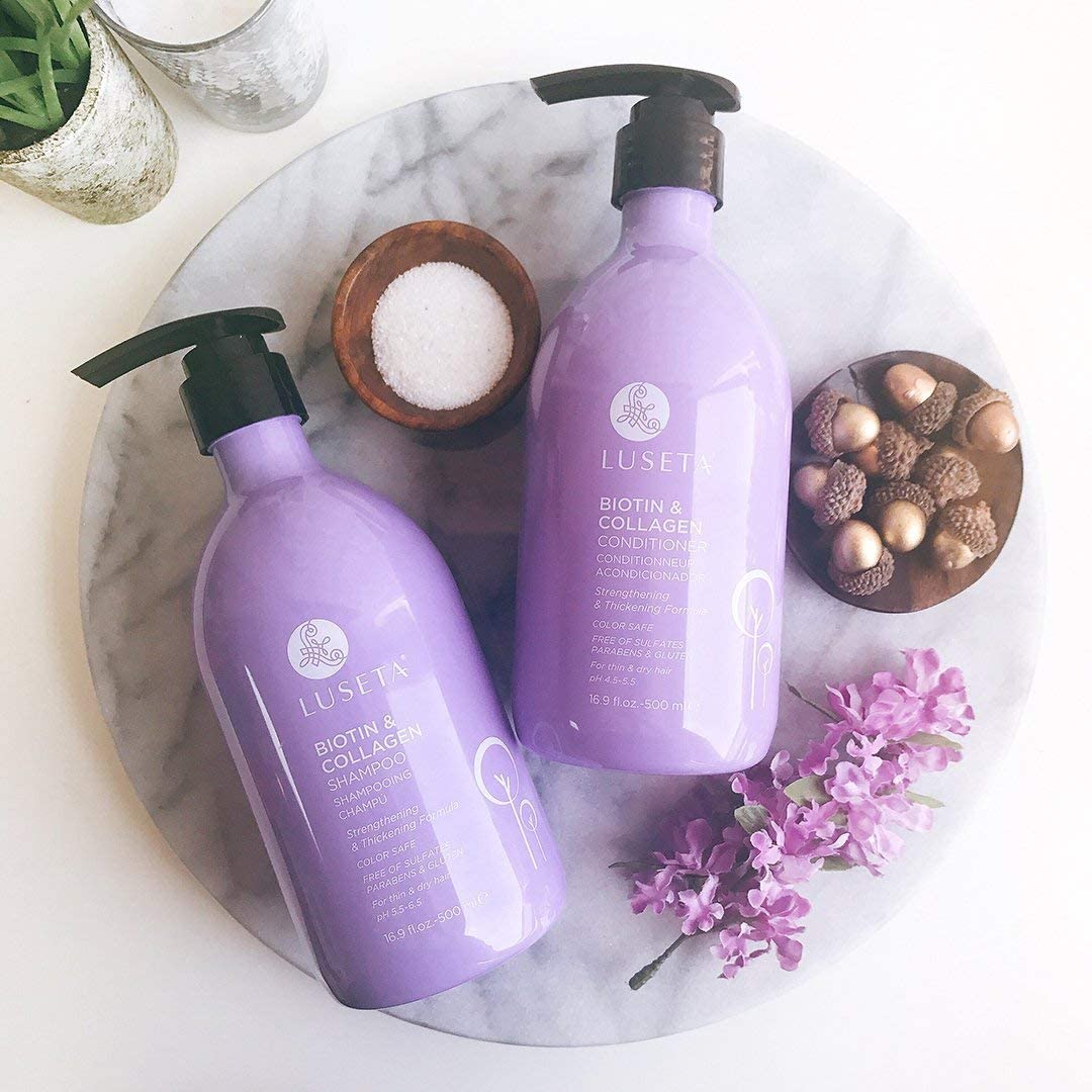 Luseta Biotin & Collagen Hair Growth Set: 16.9oz Shampoo, 16.9oz Conditioner, 3.38oz Serum, and 16.9oz Mask