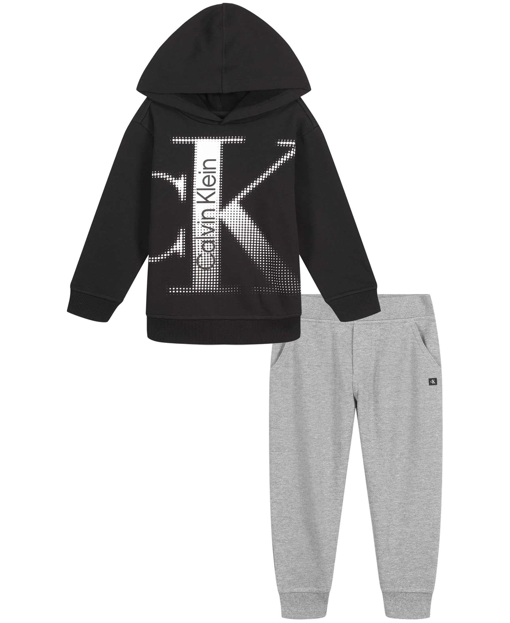 Calvin Klein Boys 2-Piece Fleece Hoodie & Jogger Set, Everyday Wear, Ultra-Soft, Comfortable Fit, Black/Heather