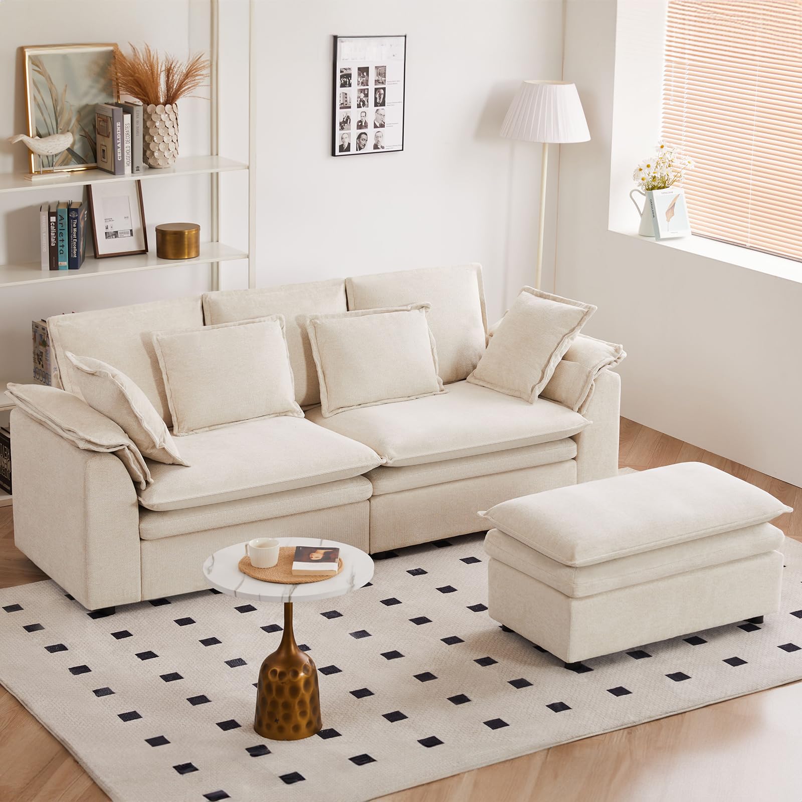 FEISHOMINOO 87" L Shaped Sectional Sofa Modular Deep Seat Sofa Couch with Ottoman, Chenille Sofa Sleeper Comfy Upholstered Furniture for Living Room, Apartment, Studio, Office (Espresso, L-Shaped)