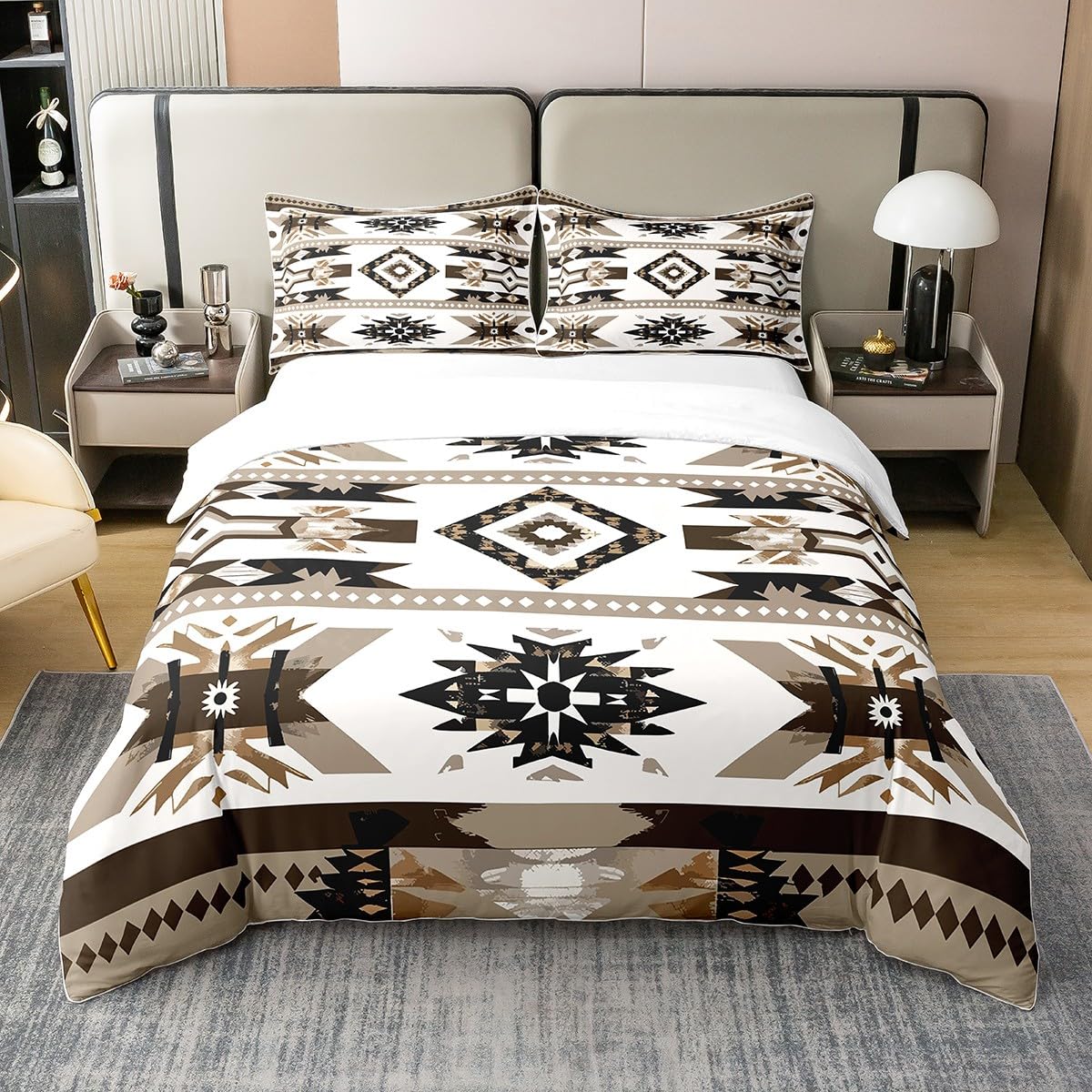 Erosebridal 100% Cotton Western Bedding Set,Southwest Aztec Comforter Cover,Ethnic Tribe Quilt Cover for Kids Teen Adults,Black White Brown Bedspread Cover,Vintage Bohemian Decor King Duvet Cover