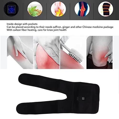 Demeras Knee Heating Pad, Black Heated Knee Brace Wrap USB Power Supply 2Pcs Portable for Pain Relief for Adults