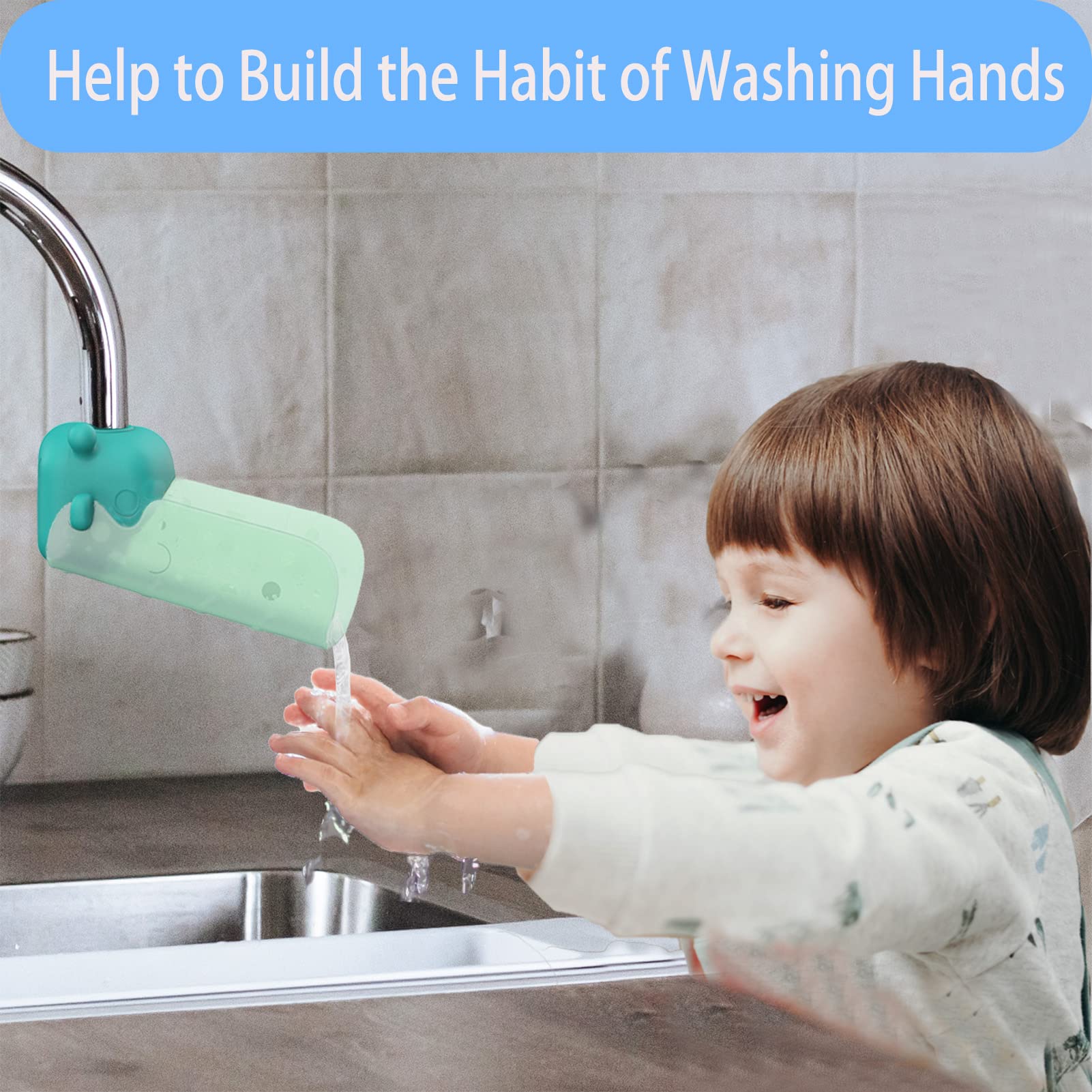 Faucet Extender for Toddlers, Bathroom Kitchen Sink Extender for Kids Fun Hand Washing, Sink Spout Hand Wash Helper for Children Baby (Green, Orange, 2 Pack)