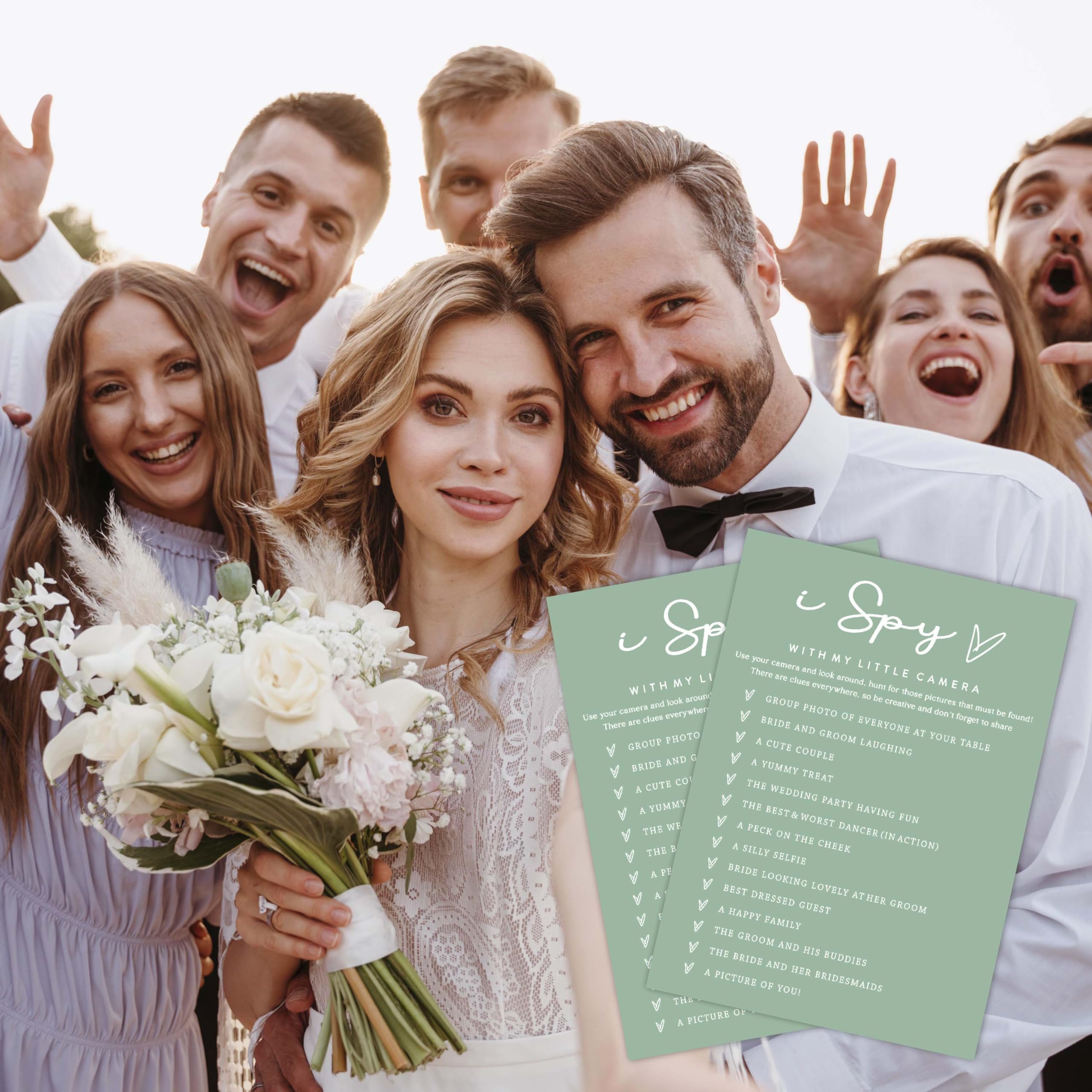 Green Theme Bridal Shower Games 25 Guests, i Spy with My Little Camera Bridal Games, Wedding Advice Cards, Wedding Games for Reception, Bride Groom Wedding Bachelorette Engagement Party Supplies-D02