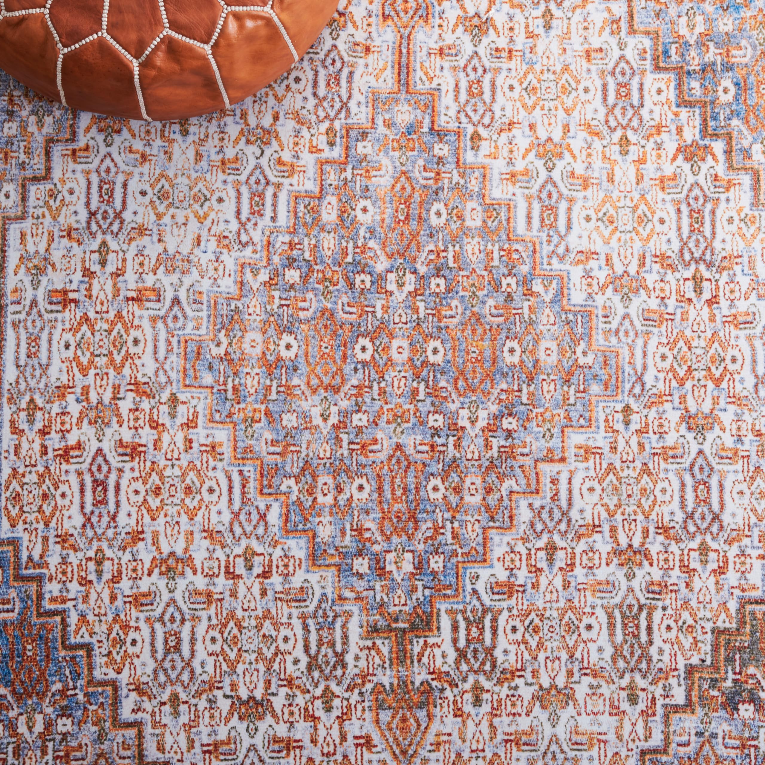 SAFAVIEH Tucson Collection Area Rug - 8' x 10', Beige & Rust, Boho Design, Non-Shedding Machine Washable & Slip Resistant Ideal for High Traffic Areas in Living Room, Bedroom (TSN166B)