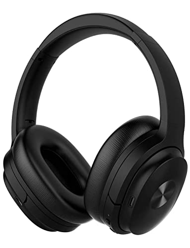 Qisebin Active Noise Cancelling Headphones, SE7 Bluetooth Headphones with Microphone Deep Bass Wireless Headphones Over Ear, Comfortable Protein Earpads, 30 Hours Playtime for Travel/Work, Black