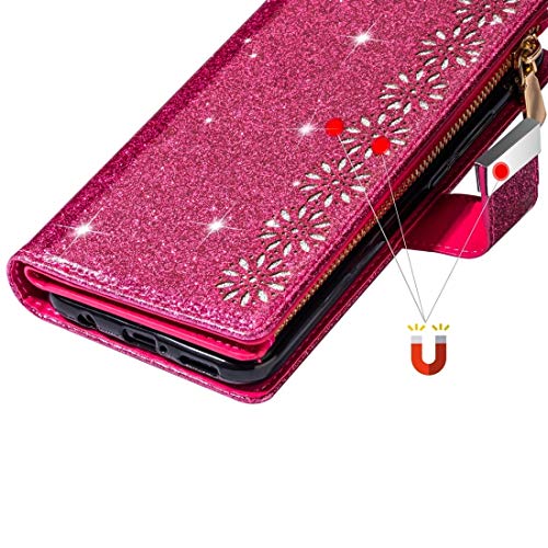 BOYUHII Silicone Protective Case for phone For Samsung Galaxy A50 / A30s / A50s Multi-card Slots Starry Sky Laser Carving Glitter Zipper Horizontal Flip Leather Case with Holder & Wallet & Lanyard ATC
