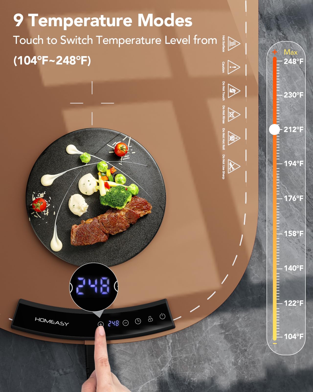 Food Warming Mat, Electric Warming Trays for Food Countertop Buffet, Food Warmers for Parties Food Heating Mat with 9 Temperature Setting & 7.2ft Cable & Foldable (Brown)