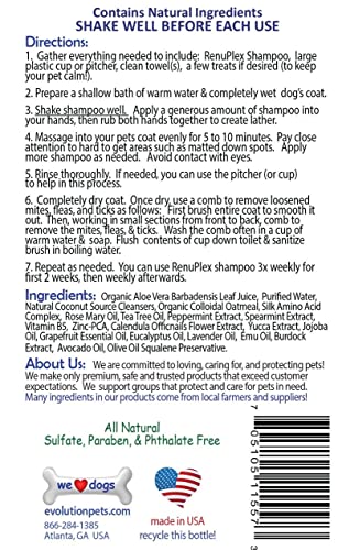 RenuPlex Medicated Dog Mange Shampoo. Extra Strength Mange Shampoo for Dogs Eliminates Mange, Scabies & Severe Skin Problems. All Natural Dog Shampoo. Unconditional Guarantee. Made in USA…
