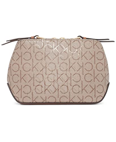 Calvin Klein Lucy Triple Compartment Crossbody, Almond/Taupe/Caramel Embossed