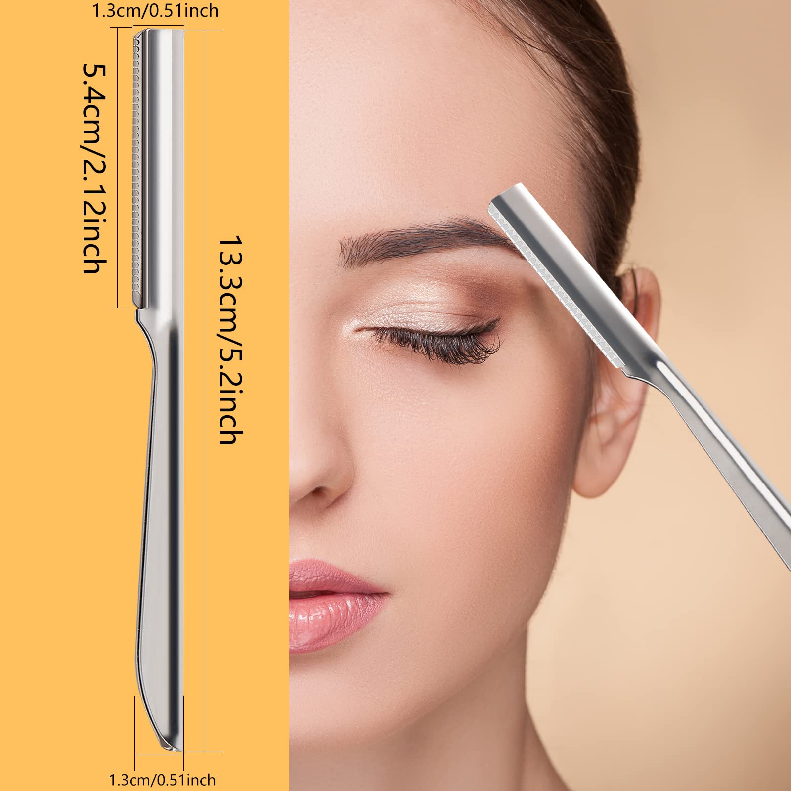 Eyebrow Razor for Women, Facial Shaver Razor, Brow Shaper Eyebrow Trimmer, Sharp Dermaplaning Tool with 10pcs - Stainless Steel Silvery