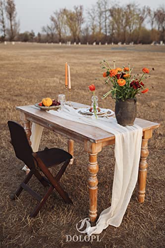 DOLOPL Beige Cheesecloth Table Runner 10FT Boho Gauze Table Runner 120inch Long Sheer Cheese Cloth Table Runner for Rustic Baby Shower Bridal Wedding Birthday Decorations