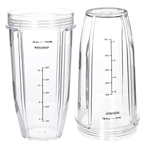 Replacement 24oz Blender Cup For Ninja BN401 BN751 BN801 BN800 BL450 BL456 BL480 Foodi SS401 SS101 TWISTi SS151 SS351 Cups Nutri Ninja Auto IQ Parts Lids Upgraded (2 Pack)