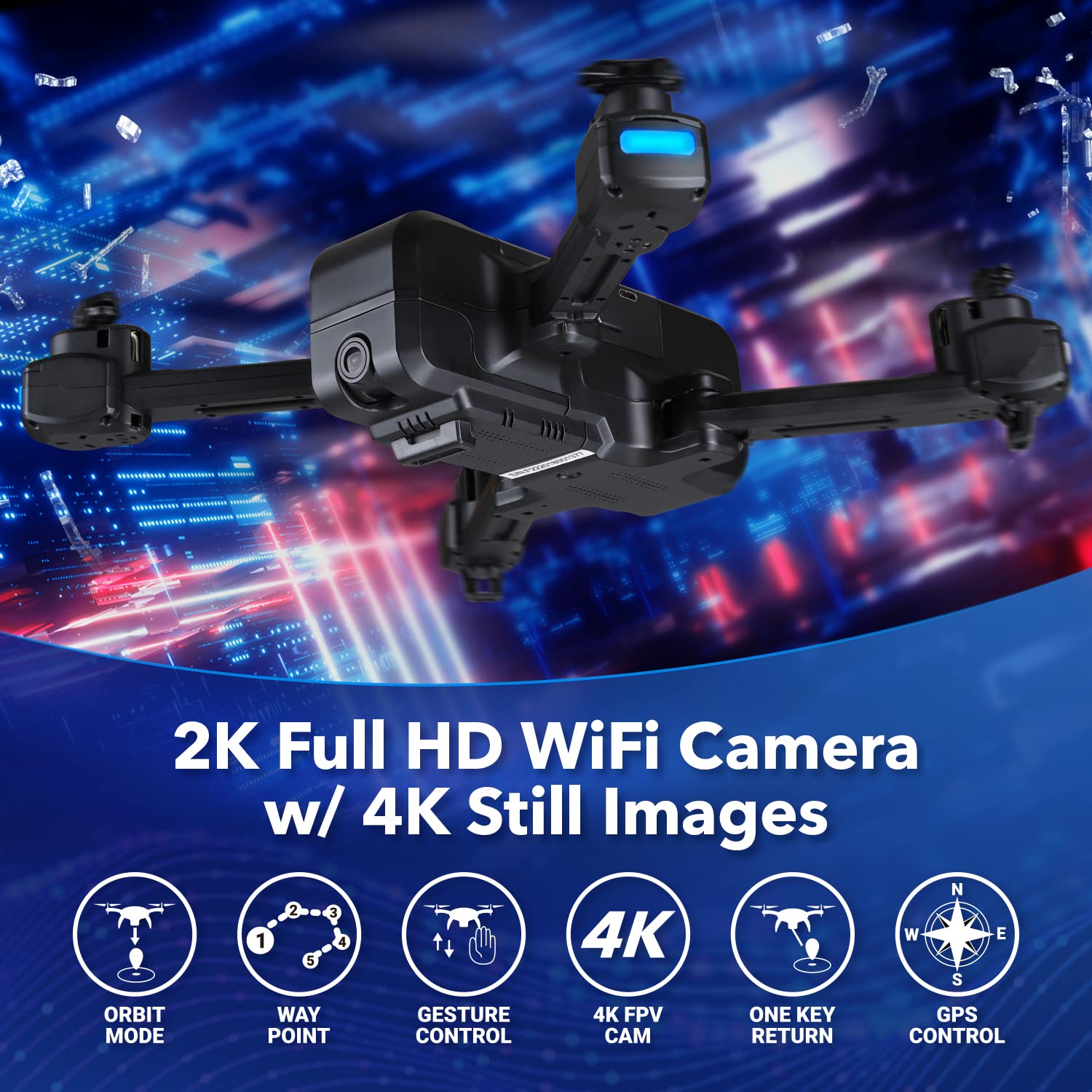 Contixo 4K GPS Quadcopter Drone with HD FPV Camera Live Video for Adults with Custom Case & 2 Batteries