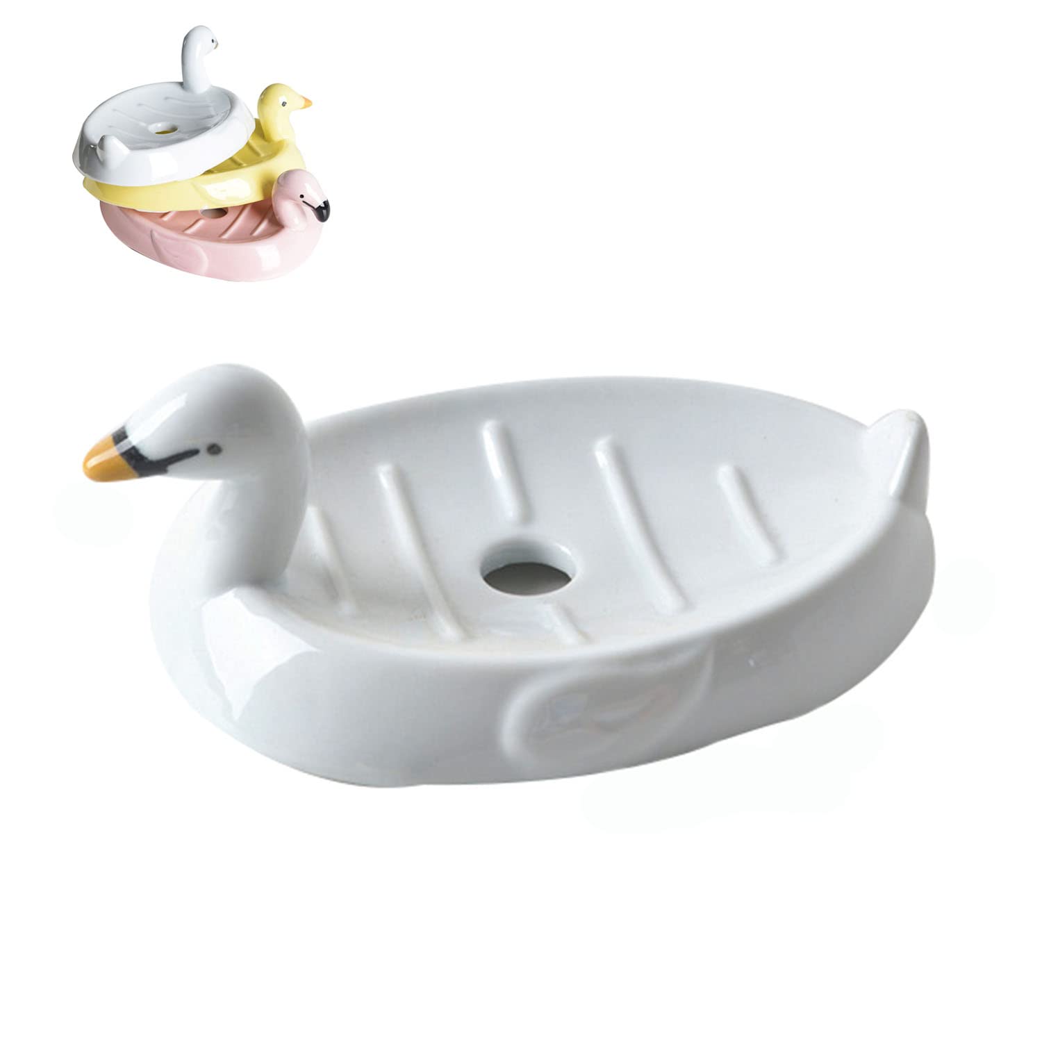 Cute Ceramic Soap Dish - Swan Soap Holder, Soap Tray for Bathroom Sink, Creative Animal Soap Bar Holder, White