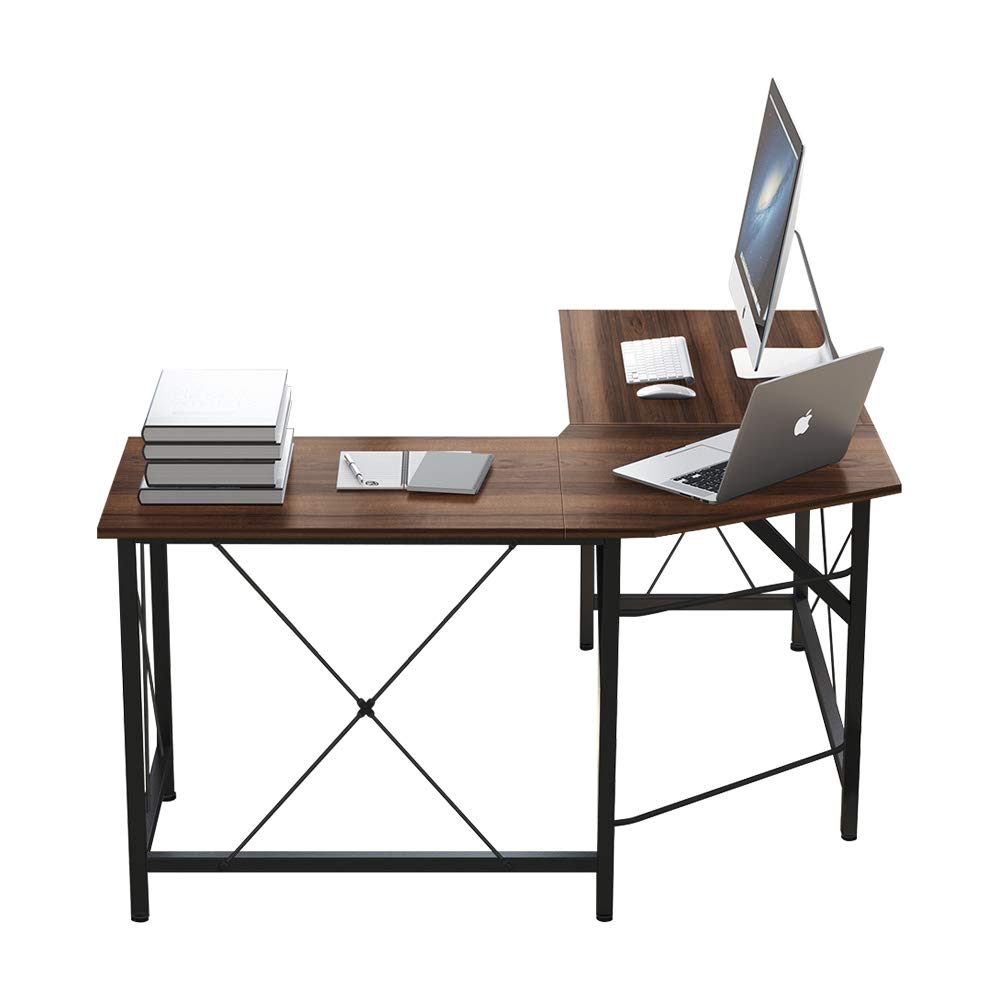 Coral Flower L-Shaped Desks for Home Office - Corner Computer Desk Writing Table Workstation - Sturdy Gaming Desk PC Laptop Rustic Brown