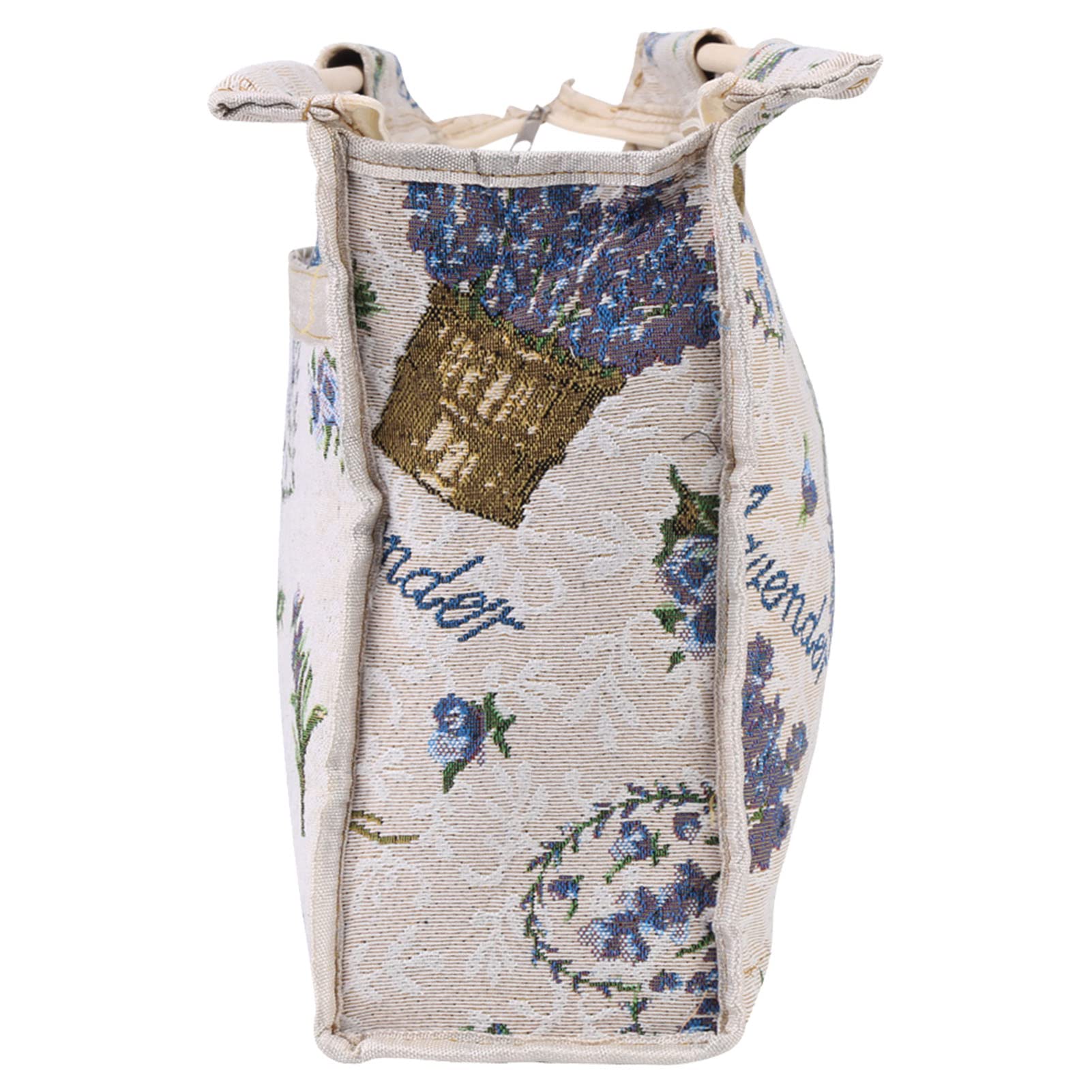 Knitting Bag, Woven Fabric Yarn Tote Project Organizer Portable Storage Bag with Wood Handle for Knitting Needles, Yarn and Crochet Supplies (Flower)