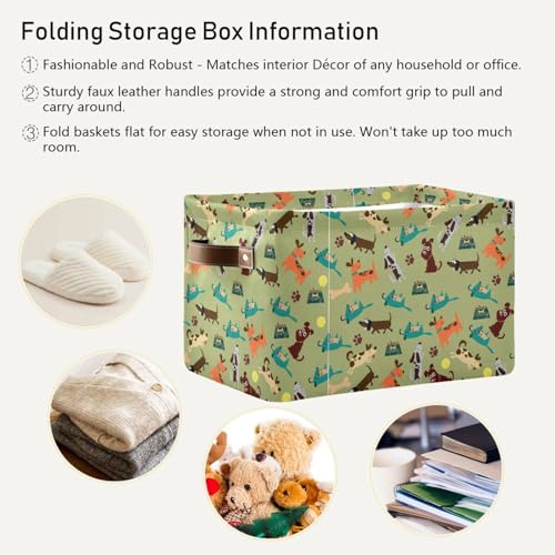 Cute Dog Puppy Storage Basket Bins Foldable Toy Baskets Organization with Handles Laundry Hamper for Bedroom Office Clothes Pet Nursery Living Room,2 pcs