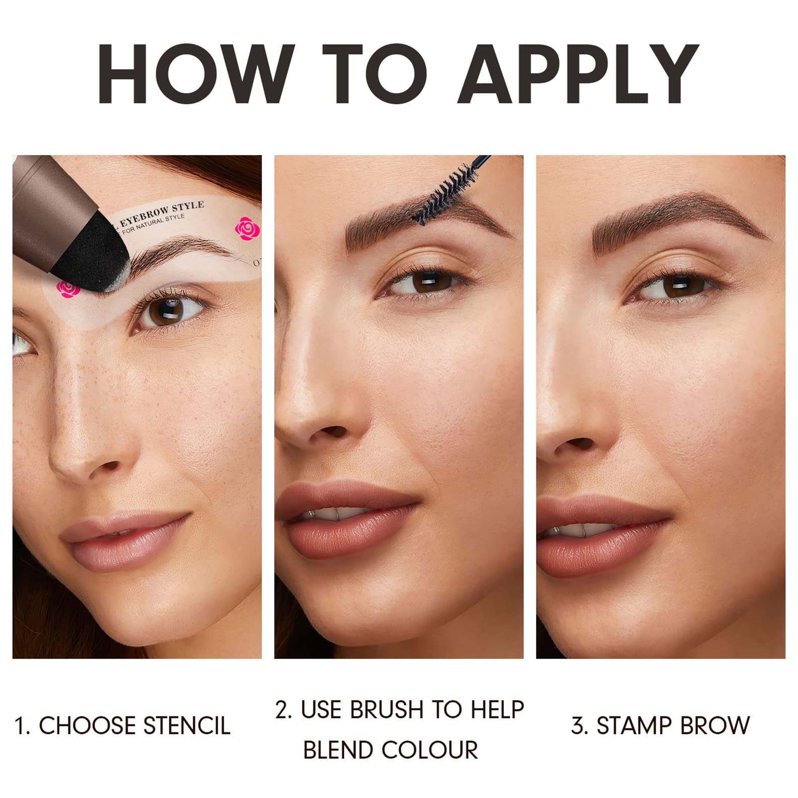 Eyebrow Stamp Stencil Kit - 1 Step Eye Brow Stencil Kit for Beginners, Brow Stencil and Stamp Kit Long-lasting, Smudge-Proof & Waterproof, 24 Reusable Eyebrow Stencils for Perfect Brow (Dark Brown)